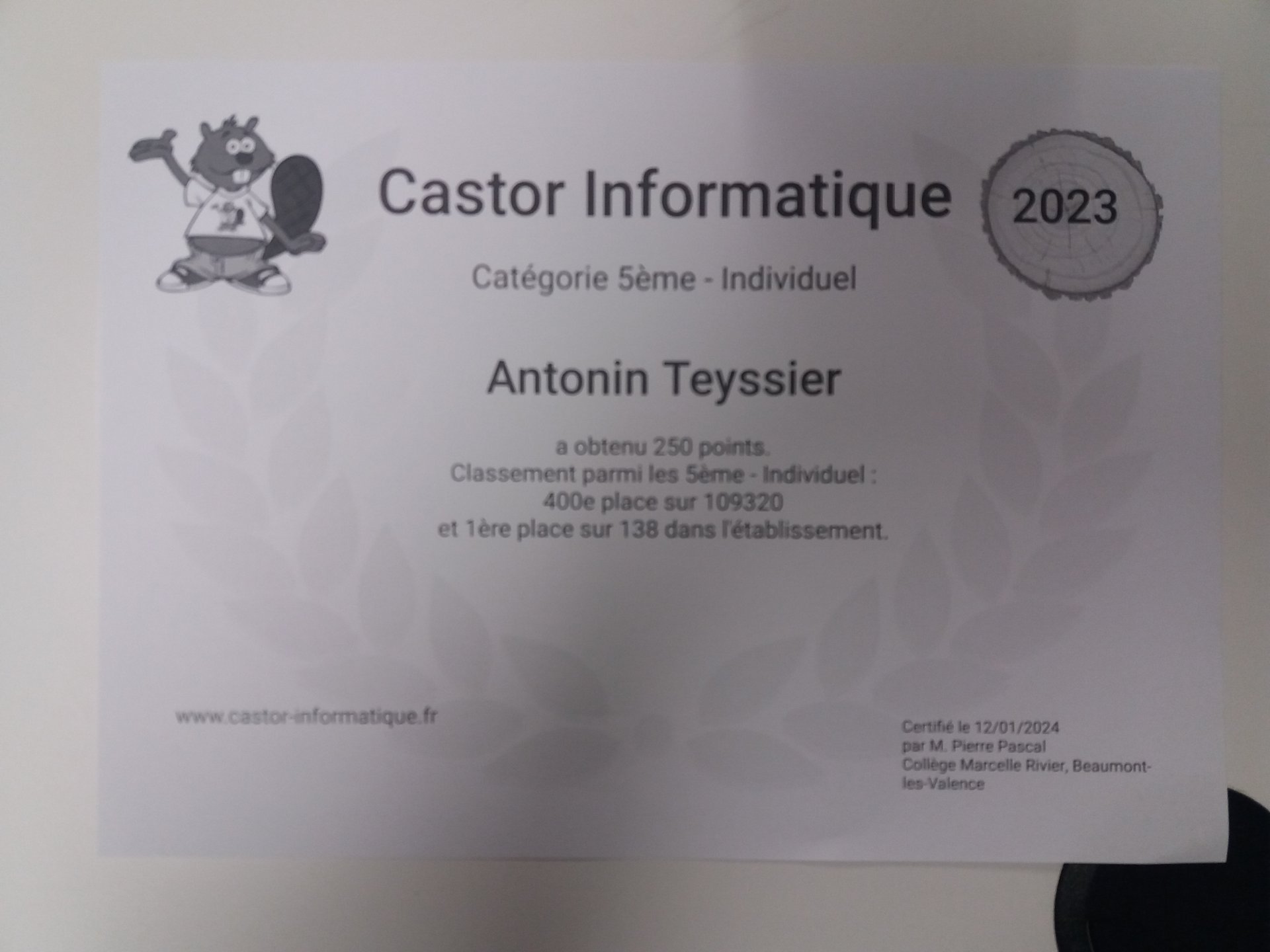 Concours castor informatique 2023 | Collège Marcelle Rivier