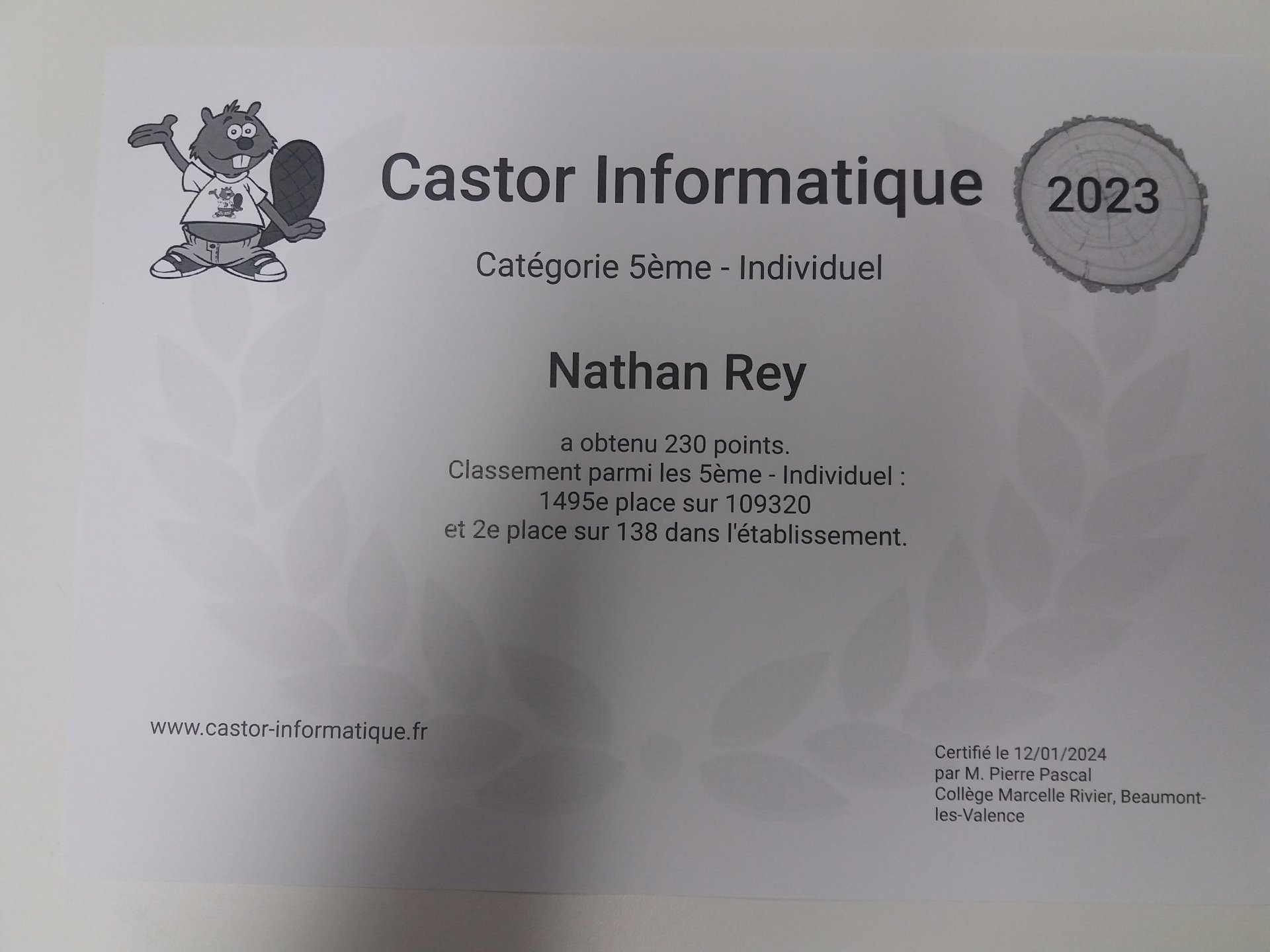 Concours castor informatique 2023 | Collège Marcelle Rivier